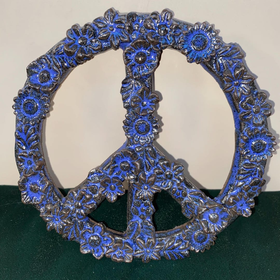 Ceramic Flower Peace Sign, Dark Clay With Blue Glaze - Etsy