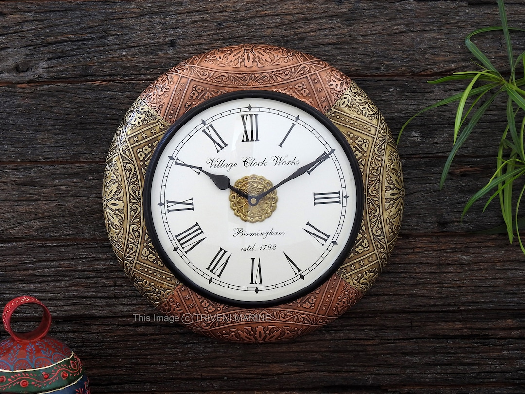Wooden Frame Brass Carving Fitted Wall Clock Handcrafted Clock for Wall ...