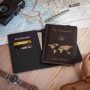 Personalized Black Faux Leather Passport Holder Customizable With Name ...