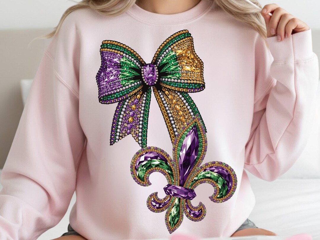 Mardi Gras Fleur De Lis PNG, Coquette Bow Shirt Design (digital ...