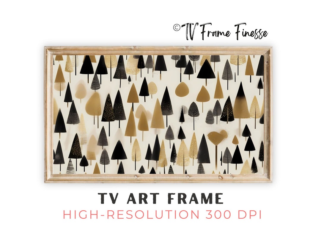 Modern Gold & Black Frame TV Art: Christmas Forest Painting (digital ...