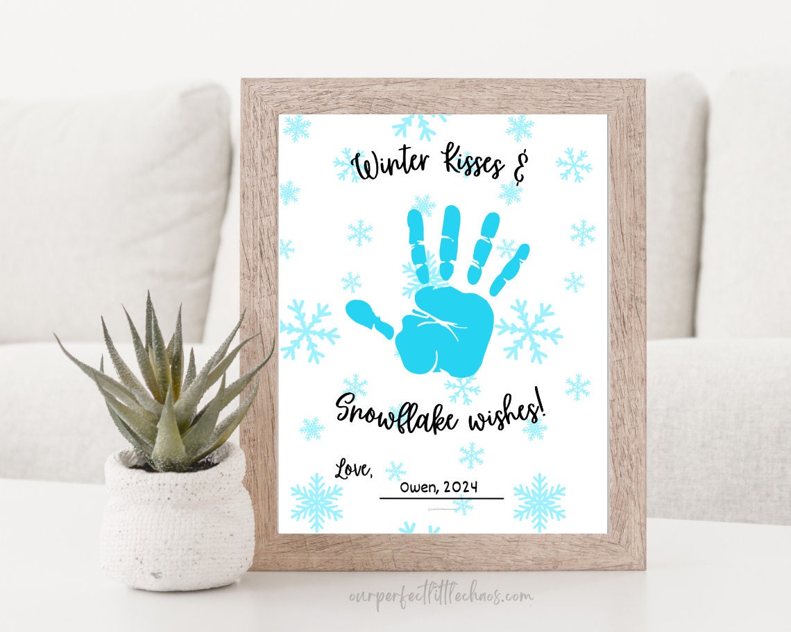 Snowflake Handprint Craft: Winter Kisses Keepsake (PDF Download) - Etsy