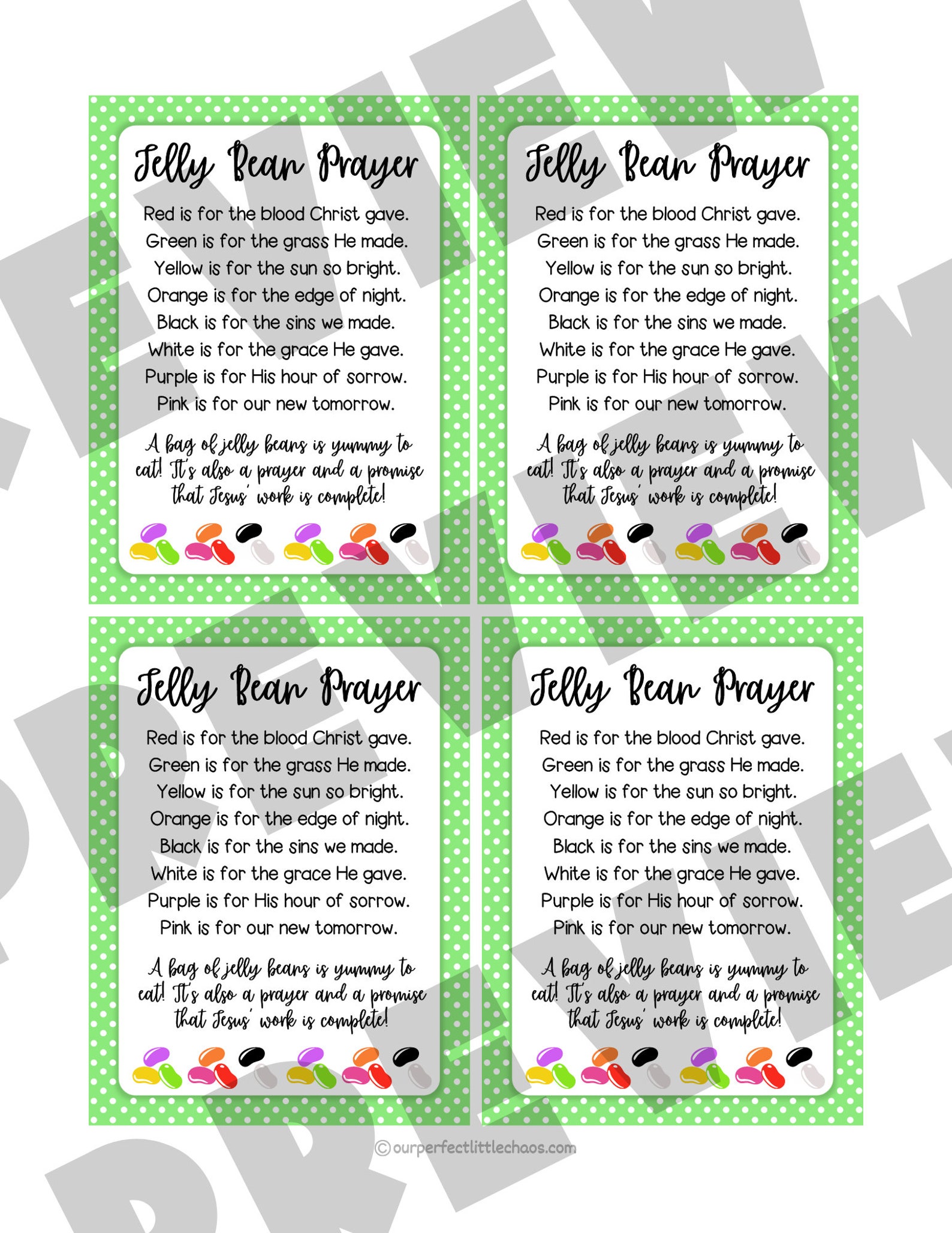 Jelly Bean Prayer Poem Cards for Kids Christian Easter Story Printable ...
