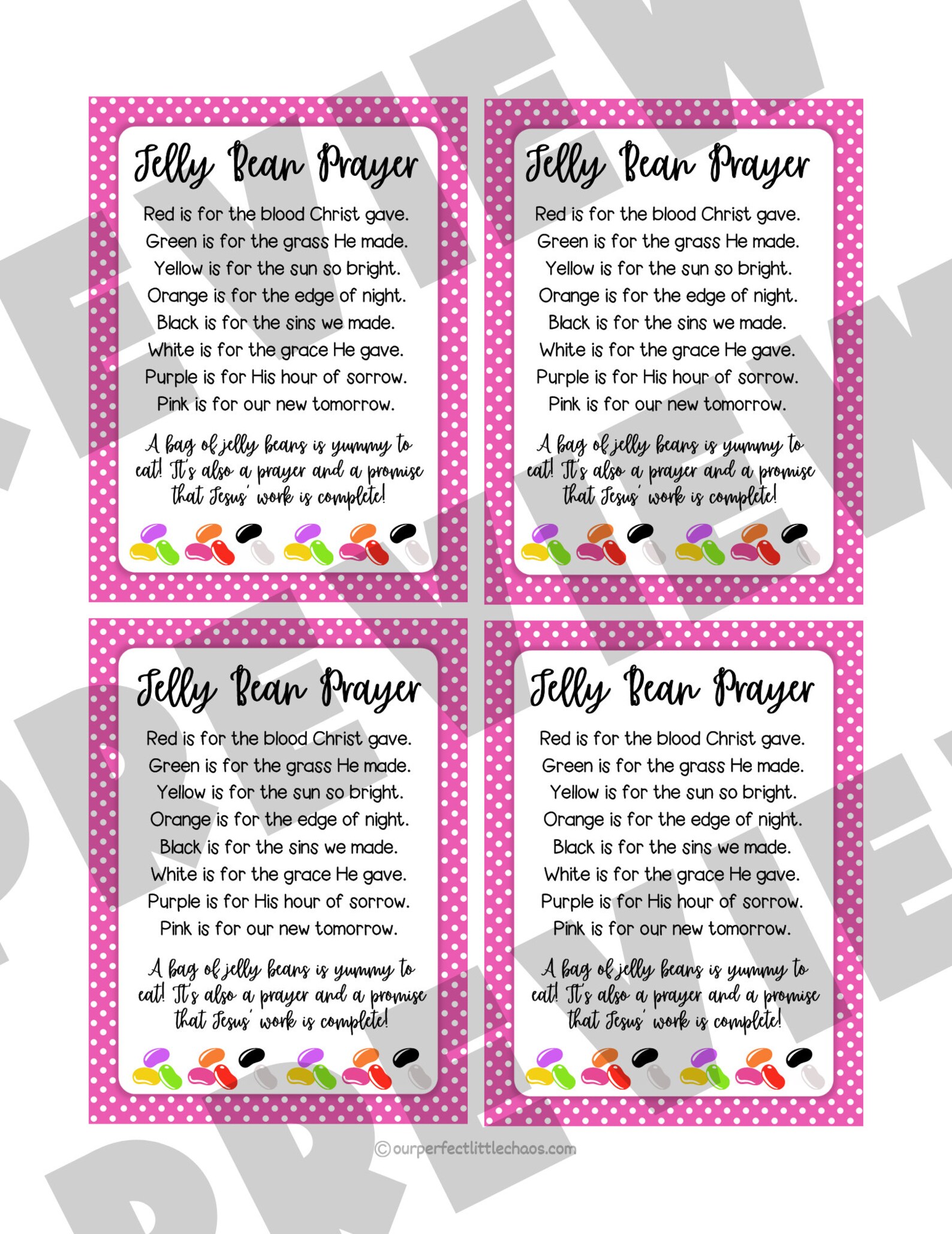 Jelly Bean Prayer Poem Cards for Kids Christian Easter Story Printable ...