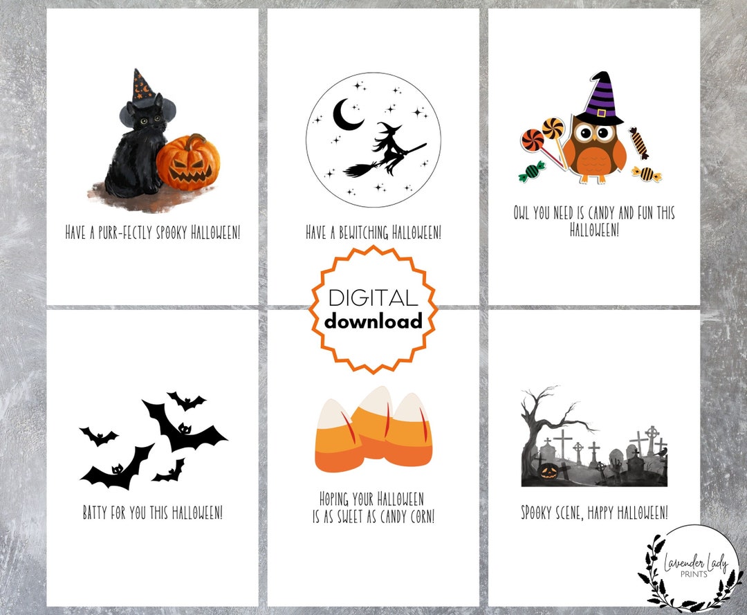 Printable Halloween Card Set: 6 Fun Designs (digital Download) - Etsy