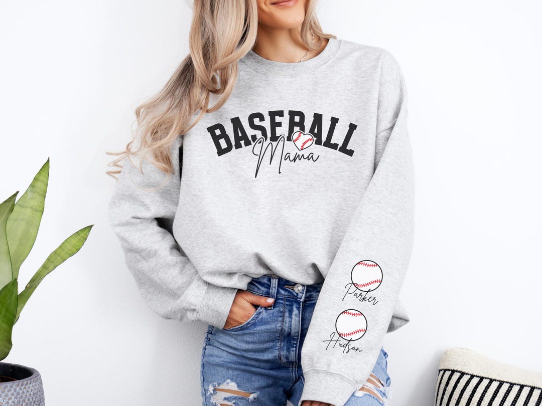 Baseball Mom Sweatshirt Baseball Mama Sweatshirt Name on Sleeve Custom ...
