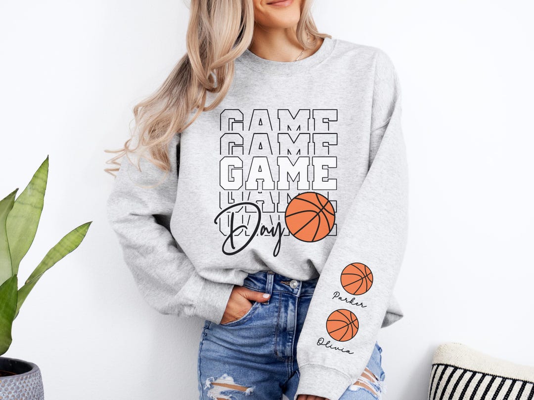 Game Day Basketball Sweatshirt Personalized Sleeve With Names Custom ...