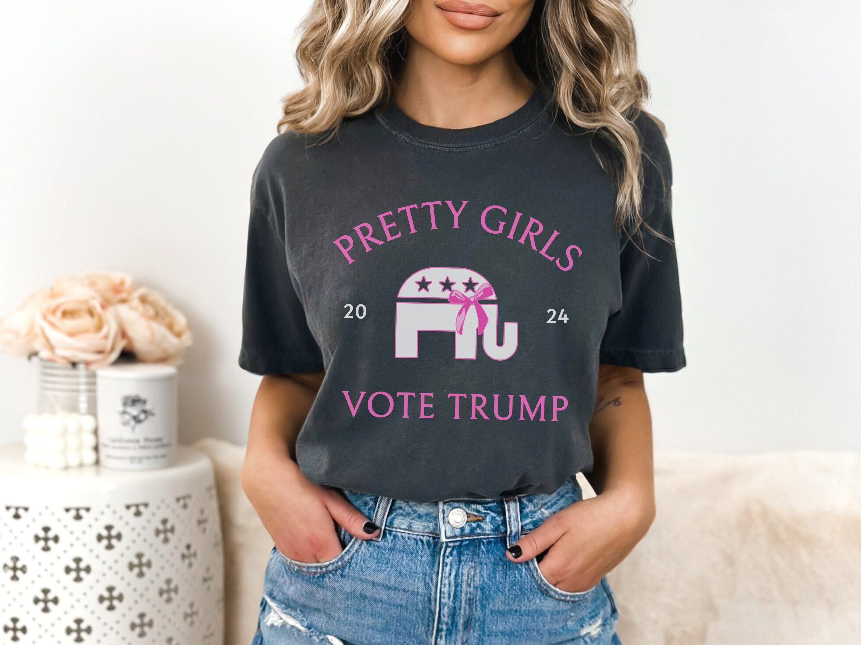 Pretty Girls Vote Trump Shirt for Women, Coquette Trump 2024 Tshirt ...