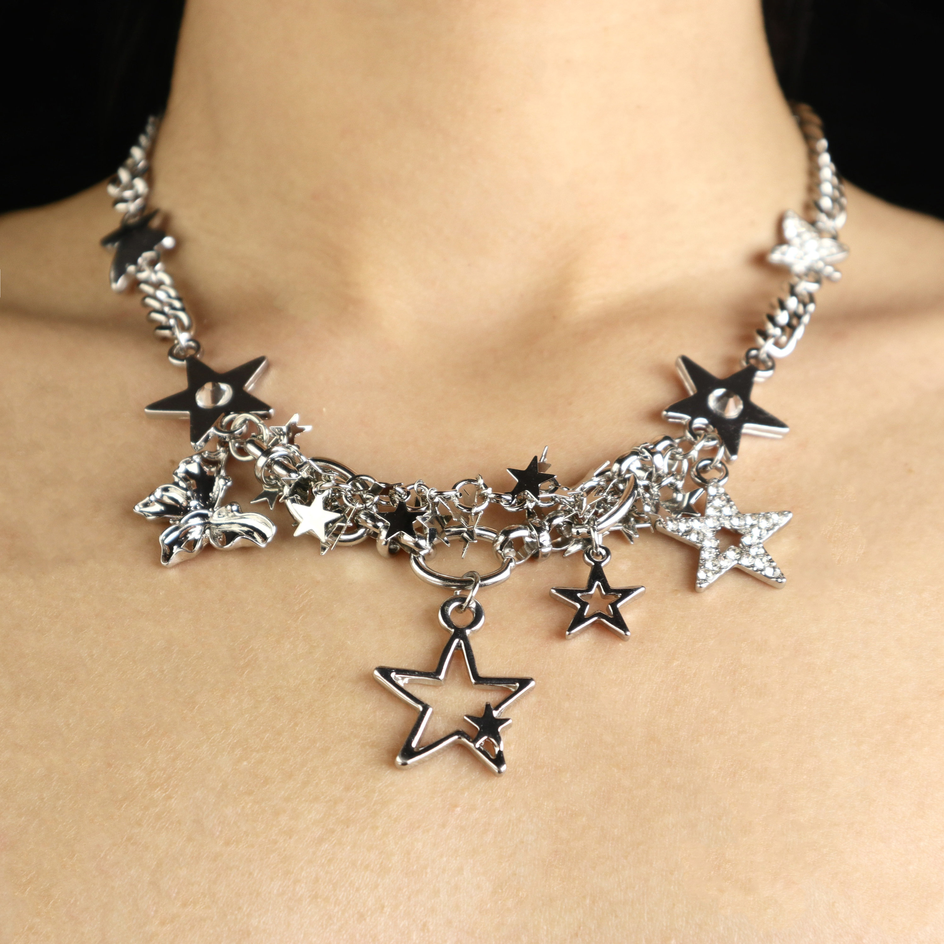 Y2k Chunky Statement Necklace Gothic Silver Necklace Punk - Etsy