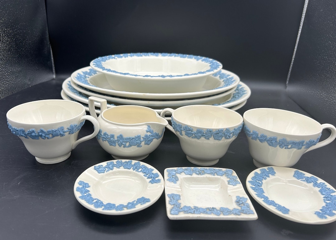 Wedgwood Blue Embossed Queens Ware Tea Cup and Saucer Set - Etsy