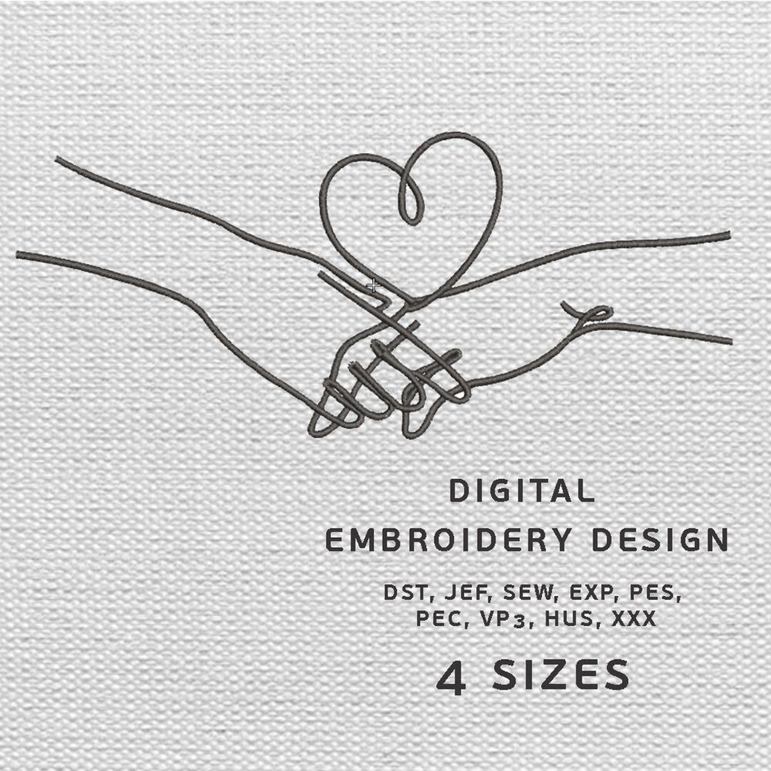 Digital Embroidery Design – Hand in Heart Machine Embroidery File – Dst ...