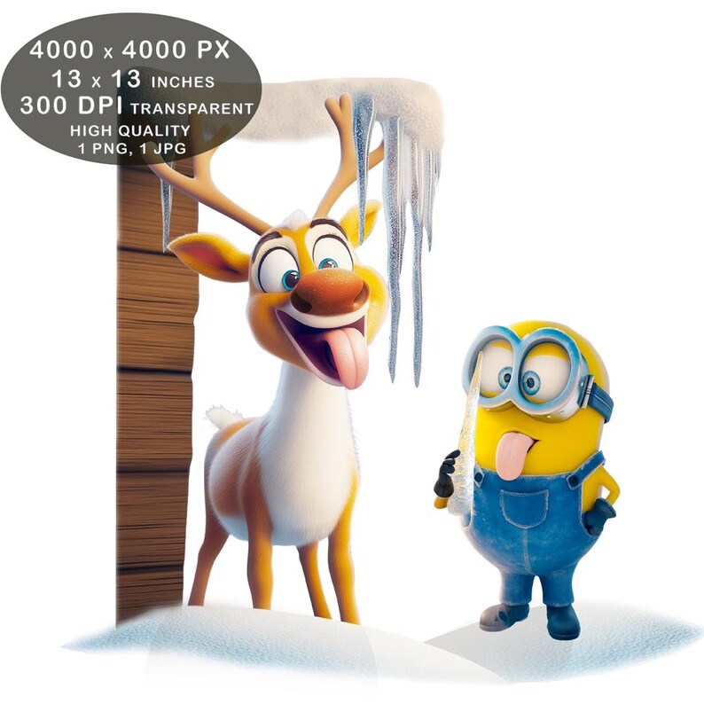 Christmas PNG Files Digital Clipart, Minion and Rudolph the Deer in ...