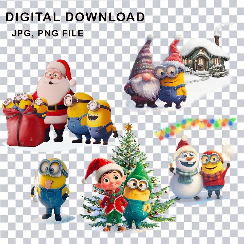 Clipart Bundle Funny Minions Christmas Digital Png,set Minion,santa ...