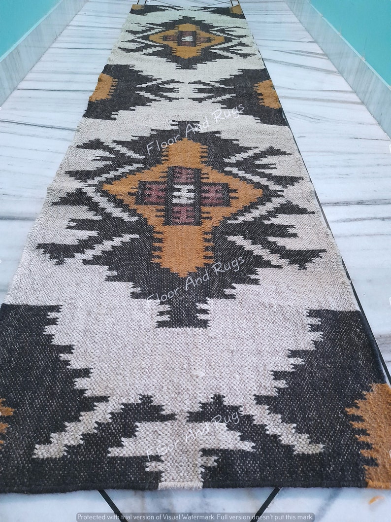 Kilim Runner Handwoven Wool Jute Rug Handmade Kilim Dhurrie Rug, Motifs ...