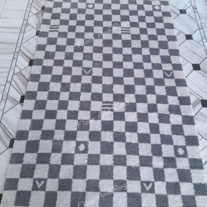 Grey White Handmade Check Rug, Checkered Moroccan Rug, Home Decor Rug ...