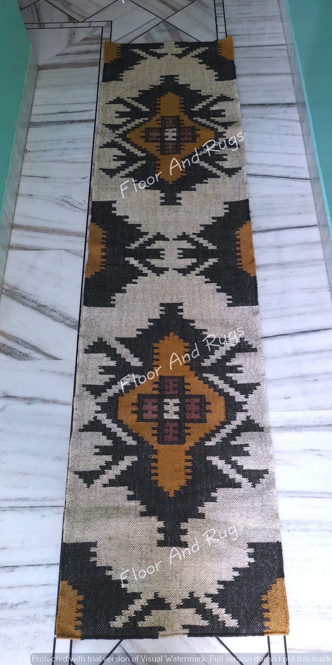 Kilim Runner Handwoven Wool Jute Rug Handmade Kilim Dhurrie Rug, Motifs ...