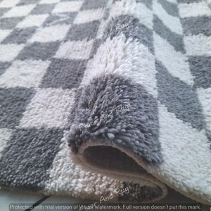 Grey White Handmade Check Rug, Checkered Moroccan Rug, Home Decor Rug ...