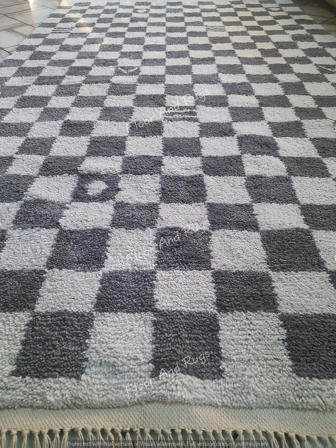 Grey White Handmade Check Rug, Checkered Moroccan Rug, Home Decor Rug ...