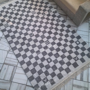 Grey White Handmade Check Rug, Checkered Moroccan Rug, Home Decor Rug ...