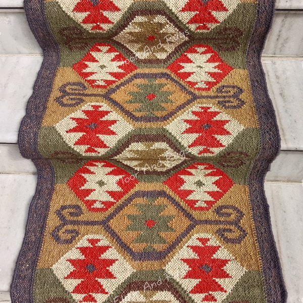 Wool Jute Kilim Runner Rugs, Black Color Runner, Handwoven Floor Area ...