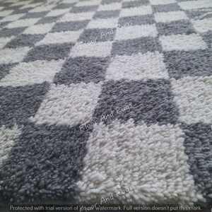Grey White Handmade Check Rug, Checkered Moroccan Rug, Home Decor Rug ...