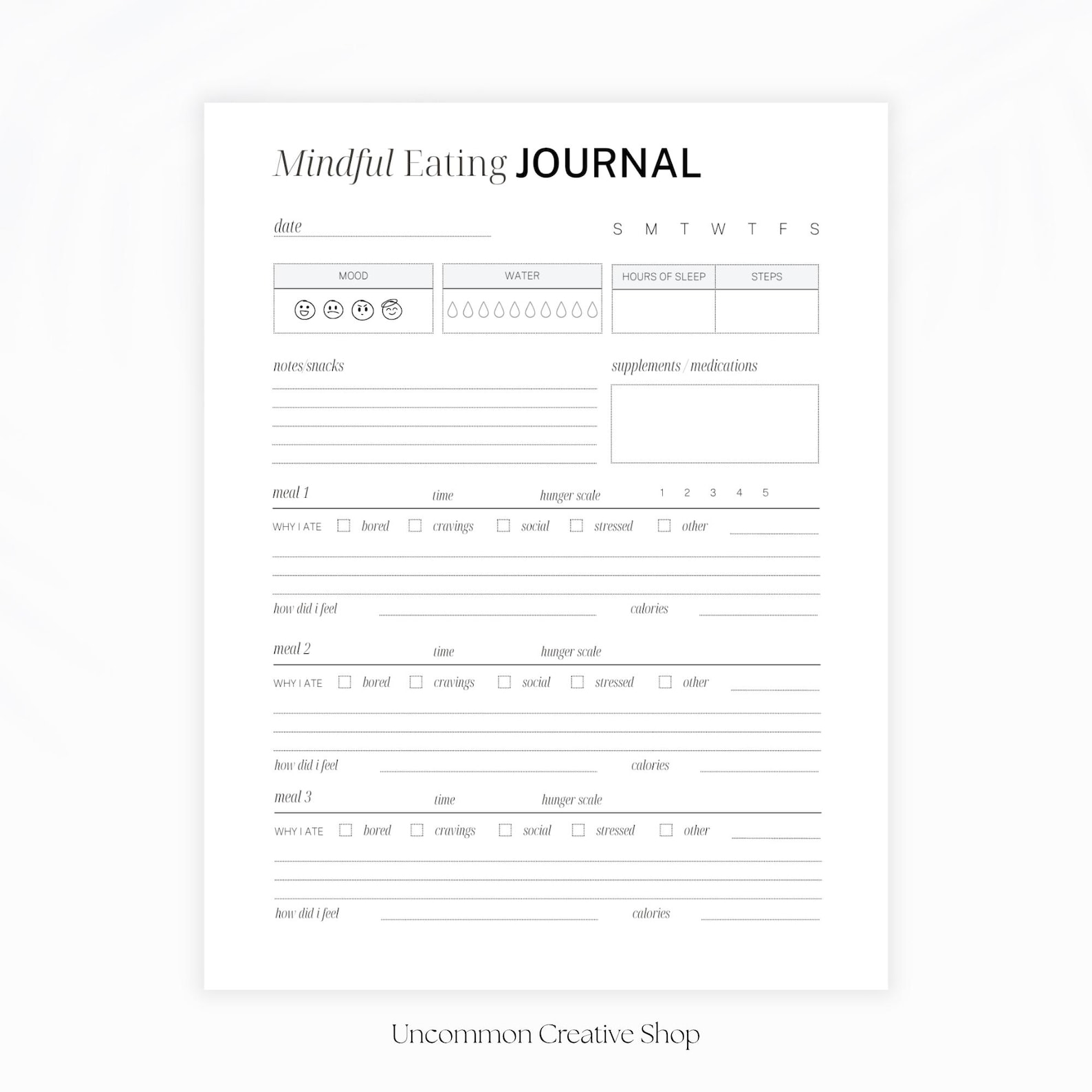 Printable Mindful Food Journal: Daily Meal Tracker & Intuitive Eating ...