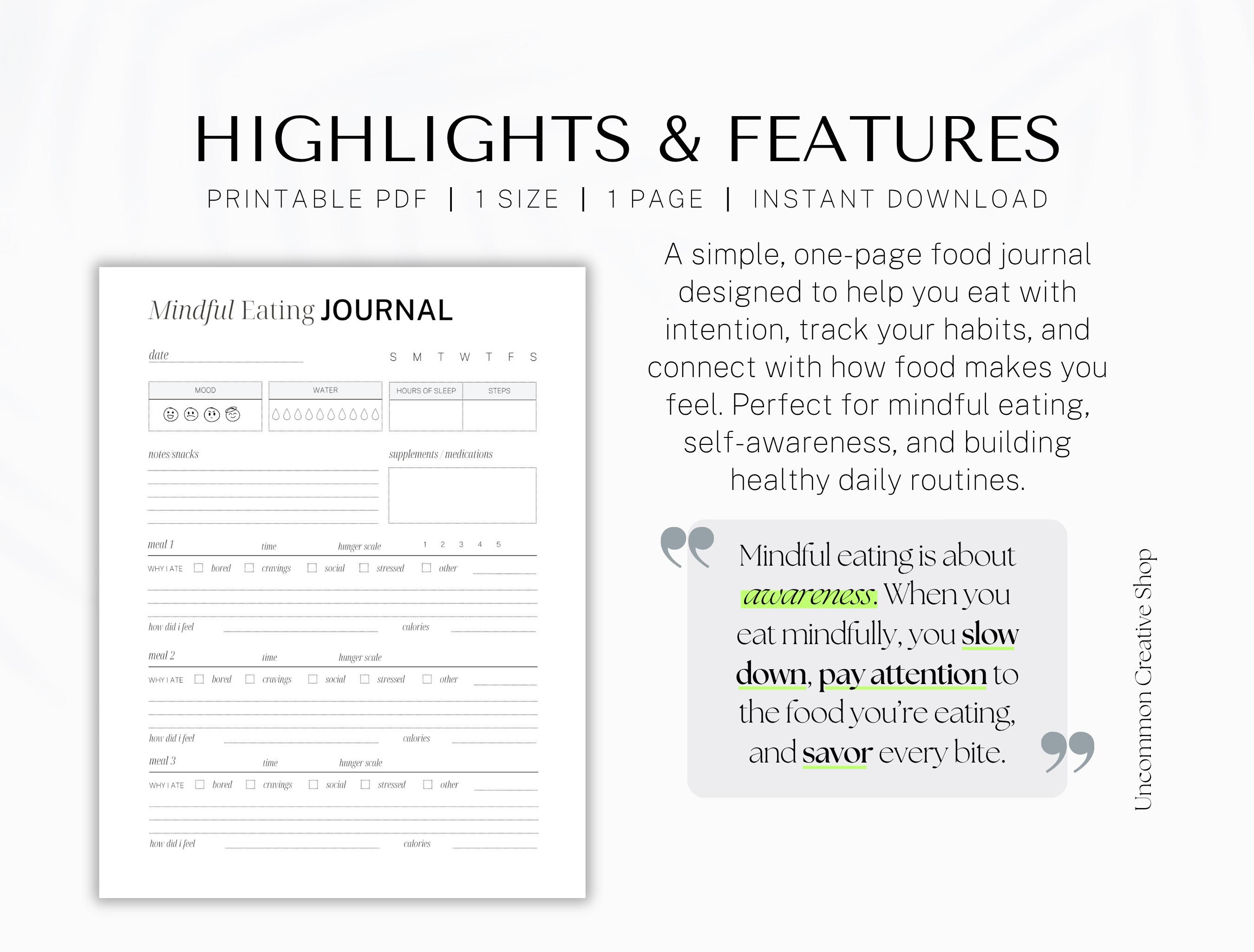 Printable Mindful Food Journal: Daily Meal Tracker & Intuitive Eating ...
