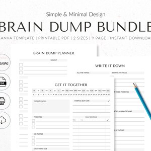 Printable Brain Dump Bundle, Editable Brain Dump Template, Minimalist ...