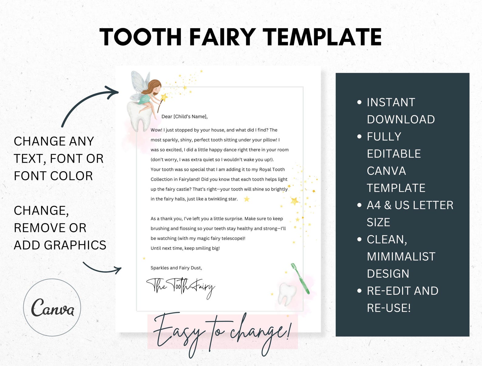 Tooth Fairy Letter, Editable Canva Template, Personalized Letter From ...