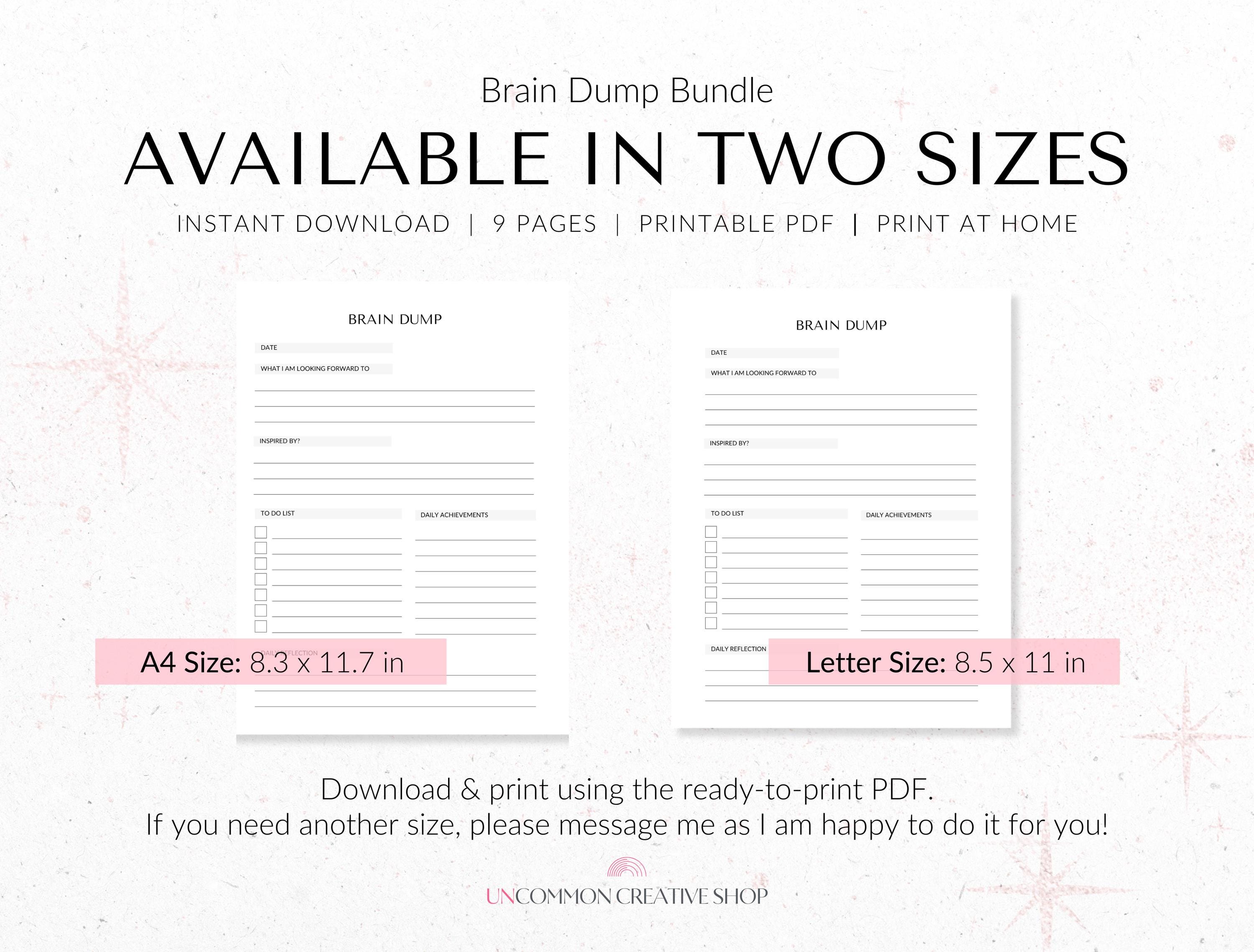 Printable Brain Dump Bundle, Editable Brain Dump Template, Minimalist ...