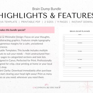 Printable Brain Dump Bundle, Editable Brain Dump Template, Minimalist ...
