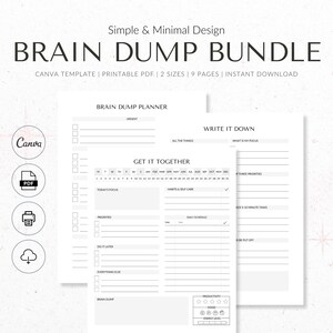 Printable Brain Dump Bundle, Editable Brain Dump Template, Minimalist ...
