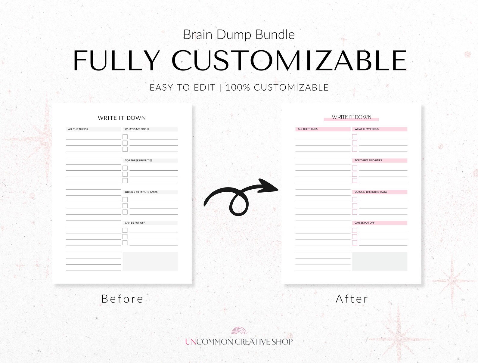 Printable Brain Dump Bundle, Editable Brain Dump Template, Minimalist ...
