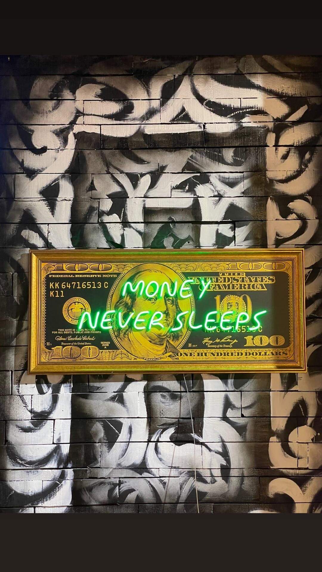 Dollar Art Painting Neon Sign Money Never Sleeps Neon Sign Wall Decor ...