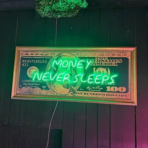 Dollar Art Painting Neon Sign Money Never Sleeps Neon Sign Wall Decor ...
