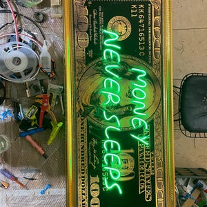 Dollar Art Painting Neon Sign Money Never Sleeps Neon Sign Wall Decor ...