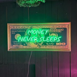 Dollar Art Painting Neon Sign Money Never Sleeps Neon Sign Wall Decor ...