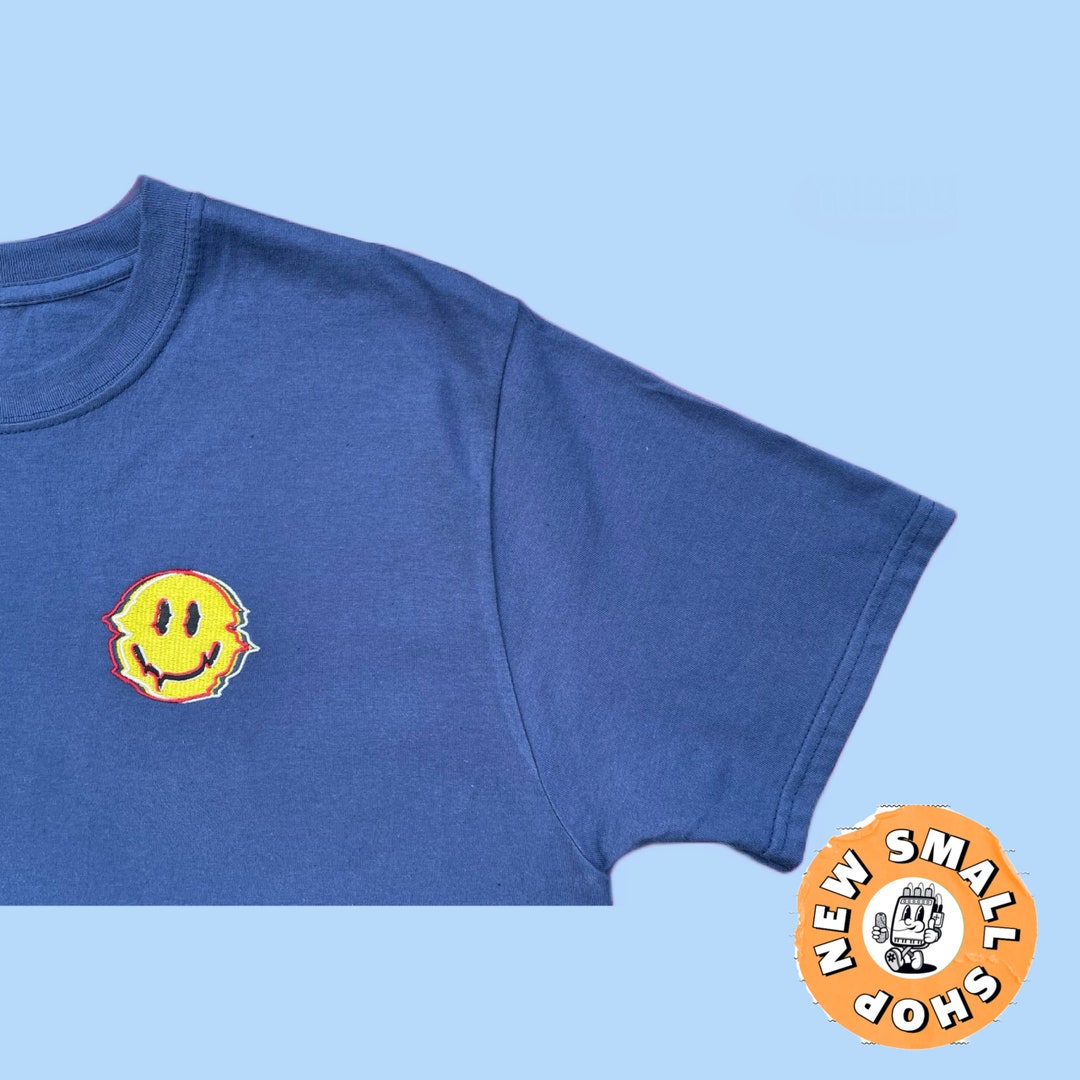 90s Smiley Face, Glitch, T Shirt, Embroidered T Shirt, 90s, Smiling ...