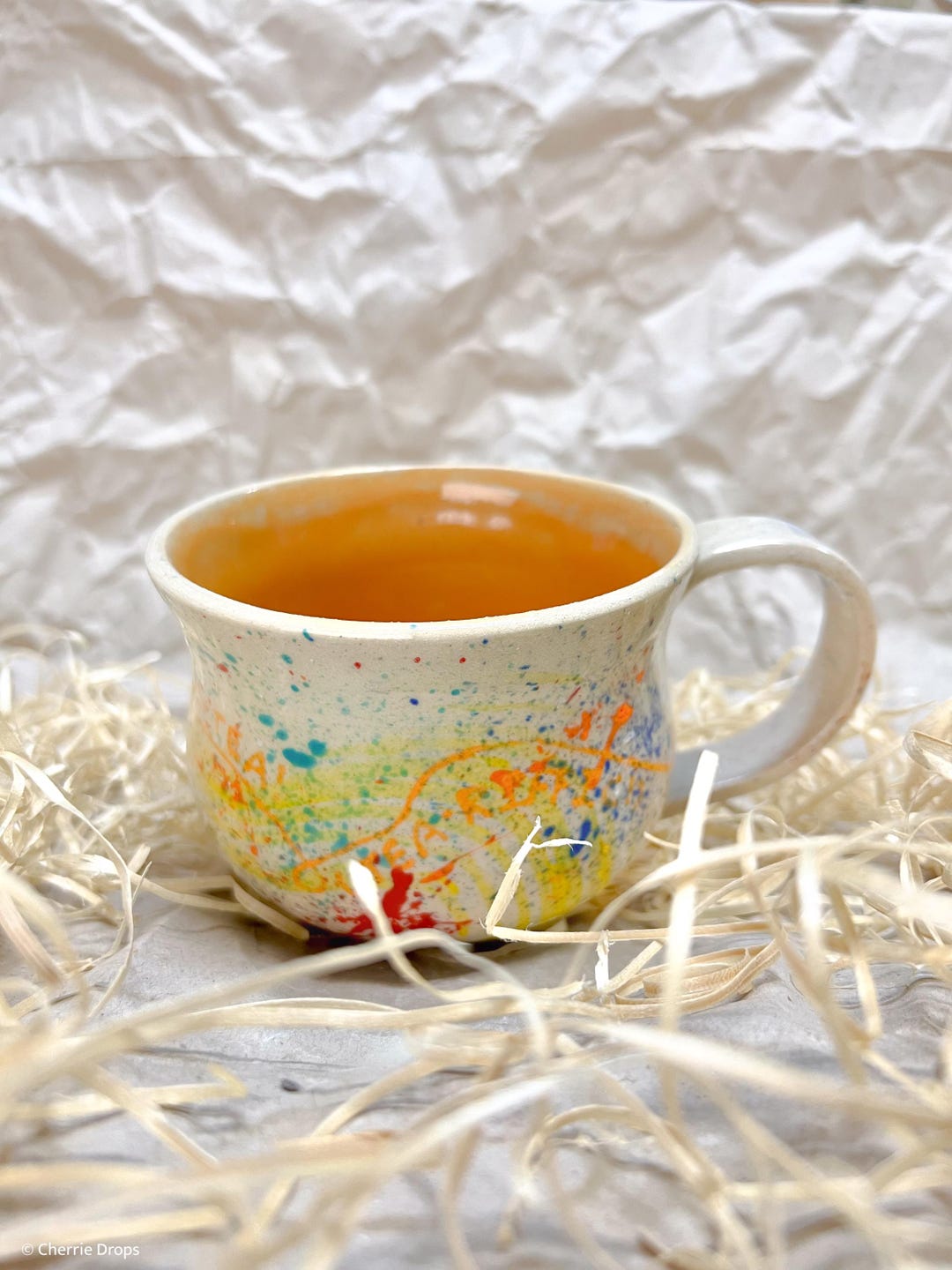 Handmade Ceramic Splatter Art Mug and Teabag Holder - Colorful Abstract ...