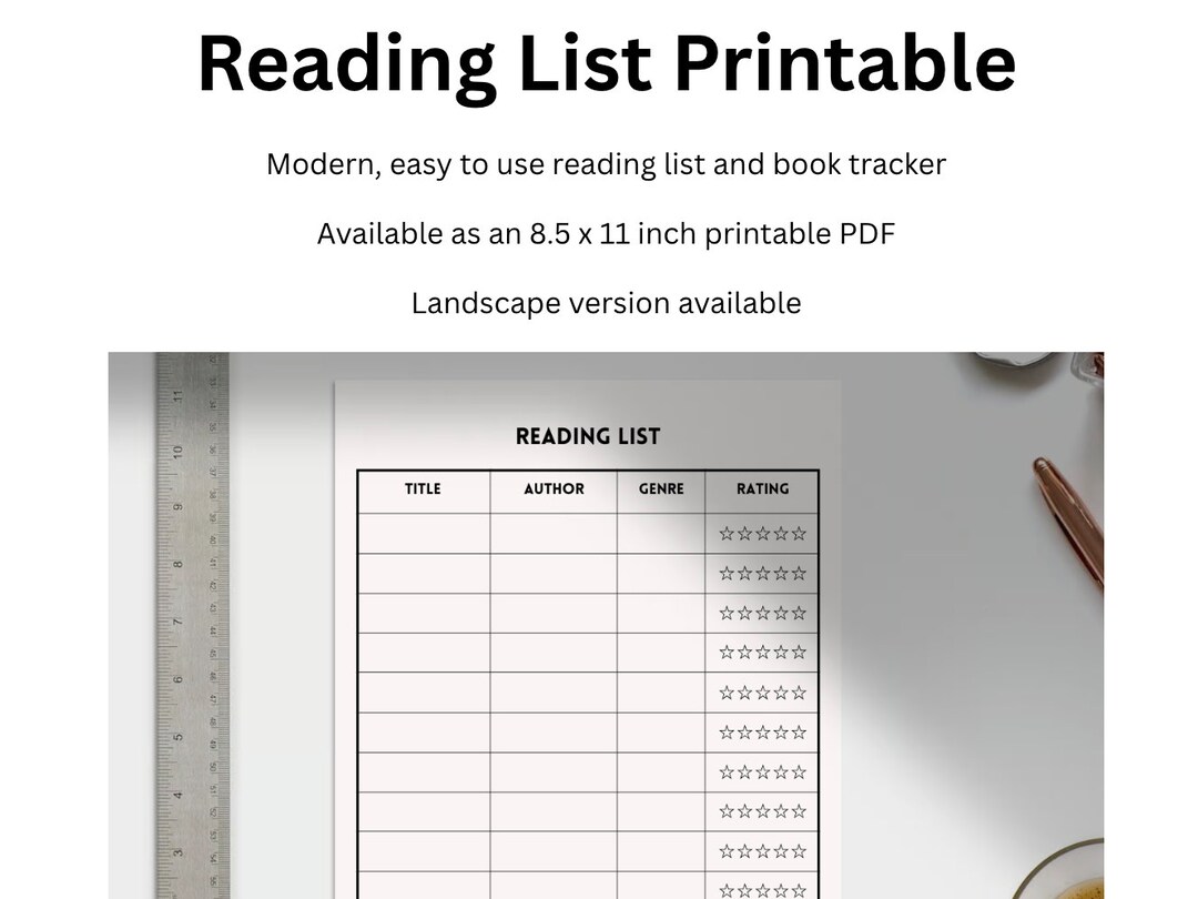 Reading List, Printable List, Book Tracker Printable, 8.5 X 11 ...