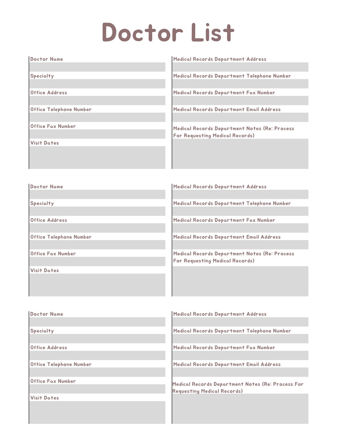 Doctor Printable Doctors Contact List Doctor Info Printable - Etsy