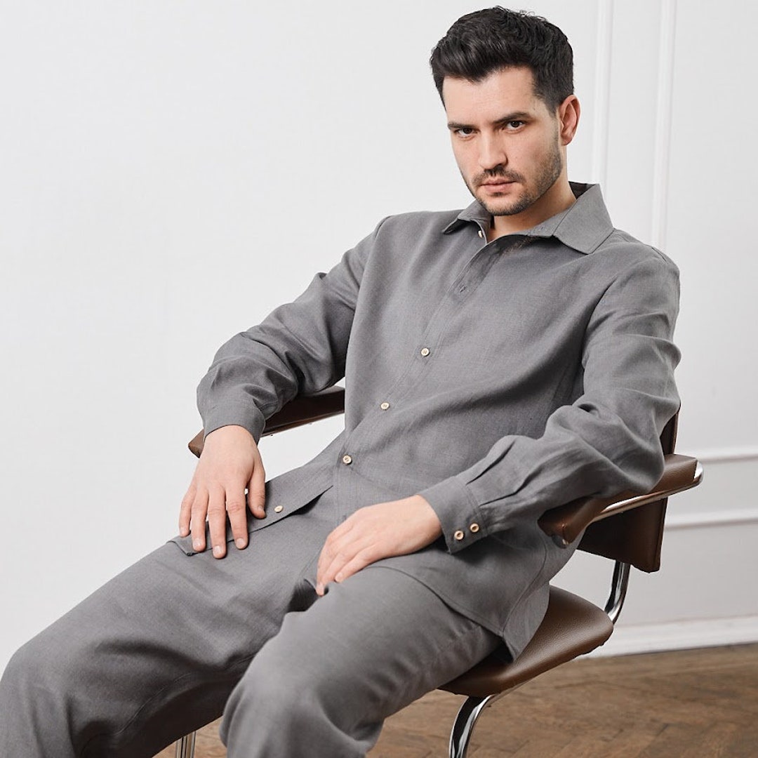 Mens Linen Set: Shirt and Pants Classic Style, Available in Larger ...