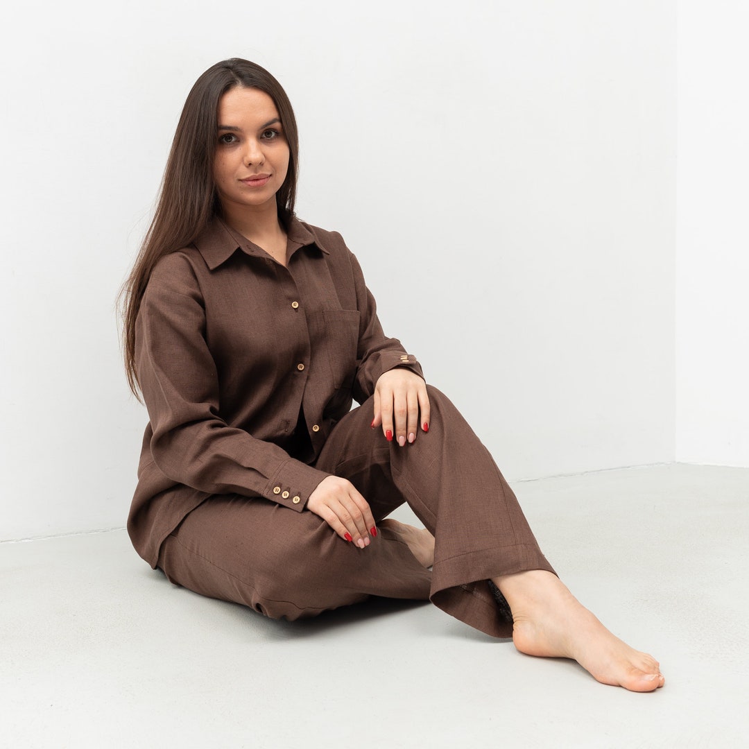 Women Home Clothes, Linen Home Clothes, Linen Pajama Set, Linen Top and ...