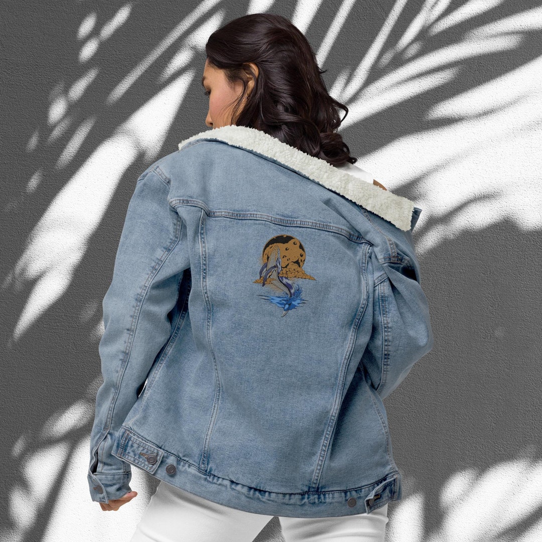 Whale Clothes, Moon Clothes, Whale Jackets, Whale Unisex Denim Sherpa ...