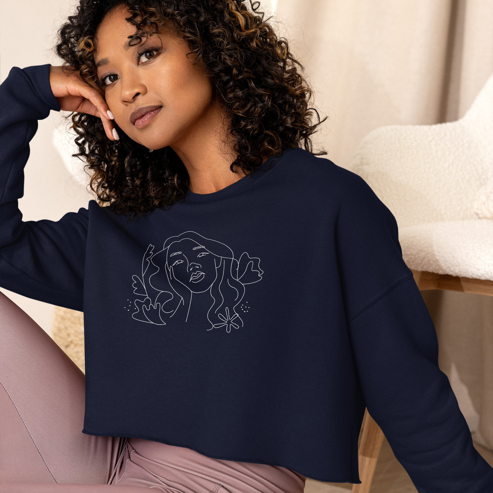 Woman Face Line Art Crop Sweatshirt, One Line Art Sweatshirt, Aesthetic ...