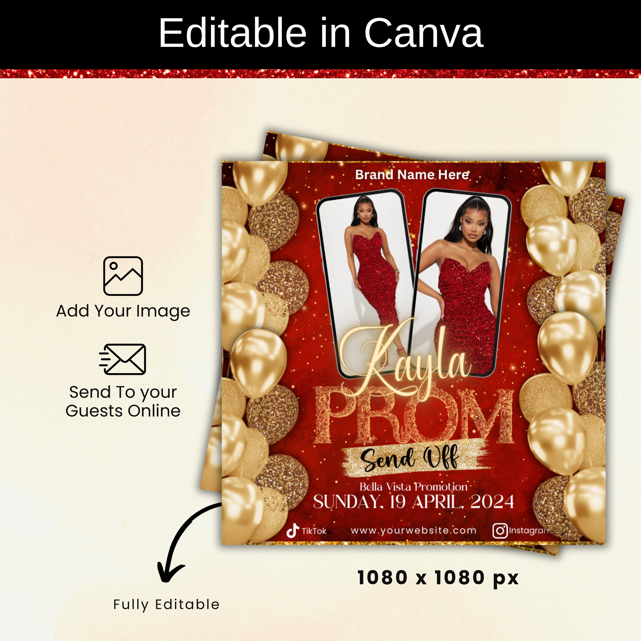 Diy Editable Prom Send off Flyer, Red & Gold Prom Invitation Flyer ...