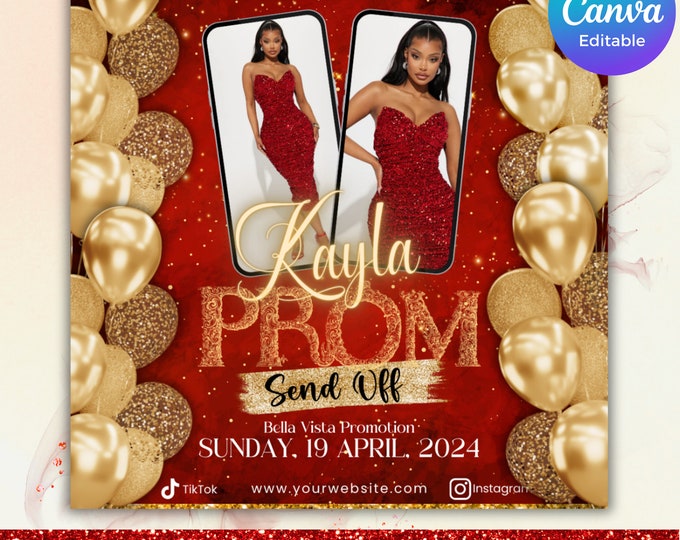 Diy Editable Prom Send off Flyer, Red & Gold Prom Invitation Flyer ...