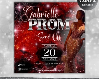 Diy Editable Prom Send off Flyer, Red & Gold Prom Invitation Flyer ...