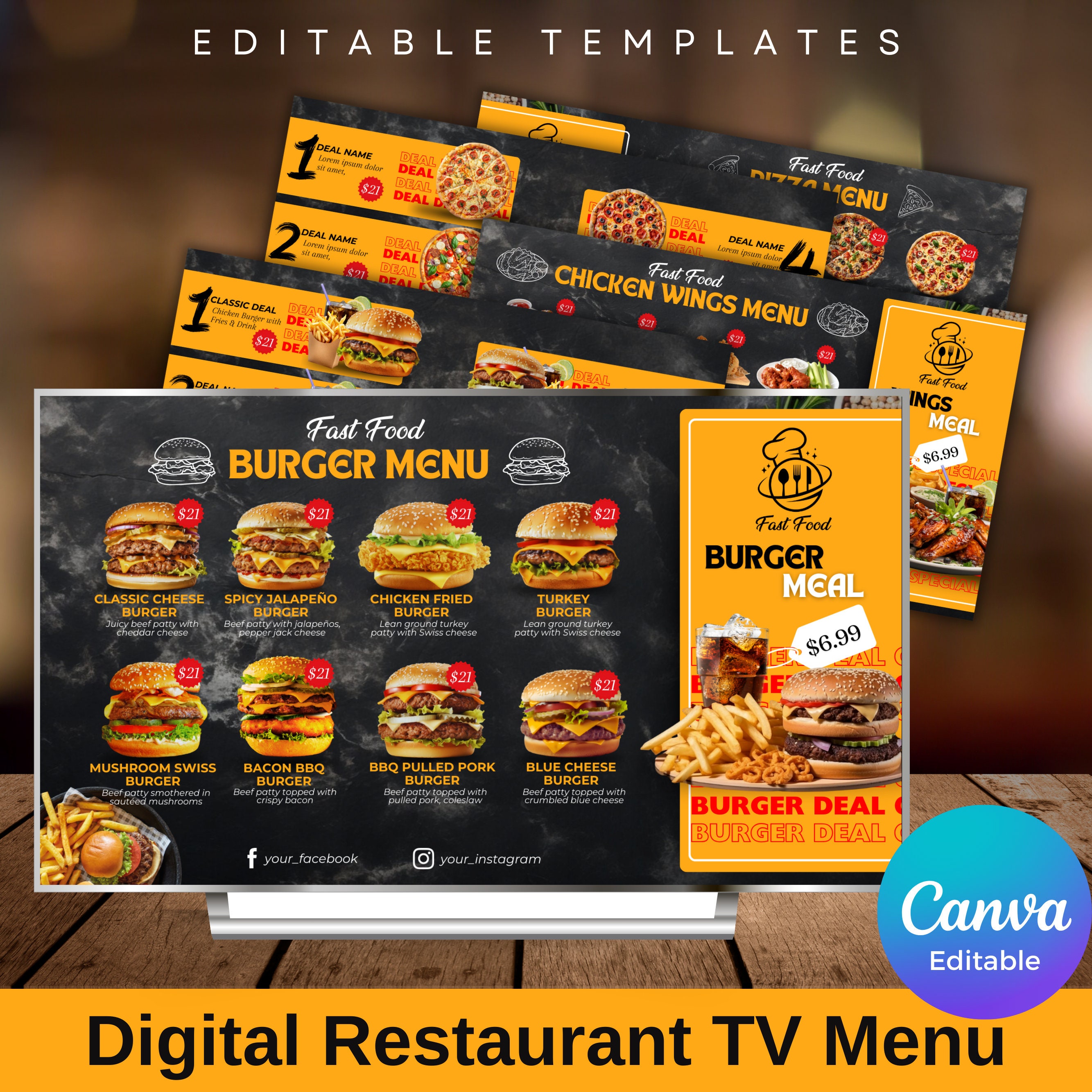 Digital Download Tv Restaurant Menu Template, Catering Menu, Restaurant ...