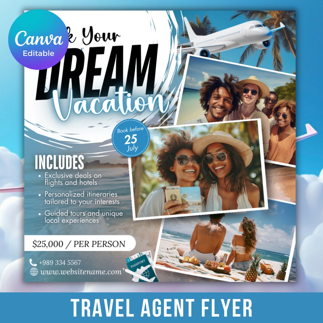 Canva Template Travel Agent Flyer, DIY E-flyer Templates, Vacations ...